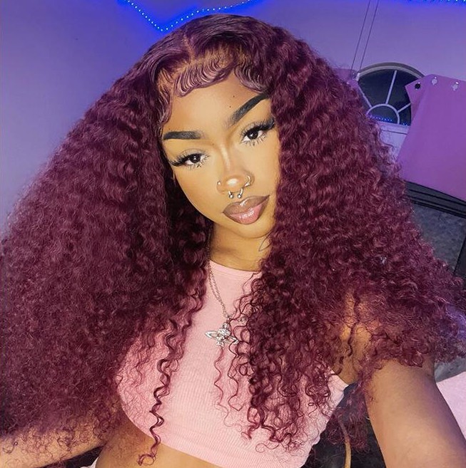 180% 99J Burgundy Water Wave 13*4 Lace Front Human Hair Wigs WigFever