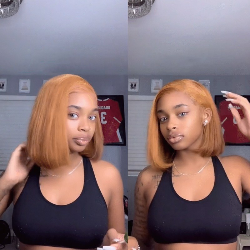 Straight Ginger Bread Color Human Hair Lace Front Bob Wigs WigFever